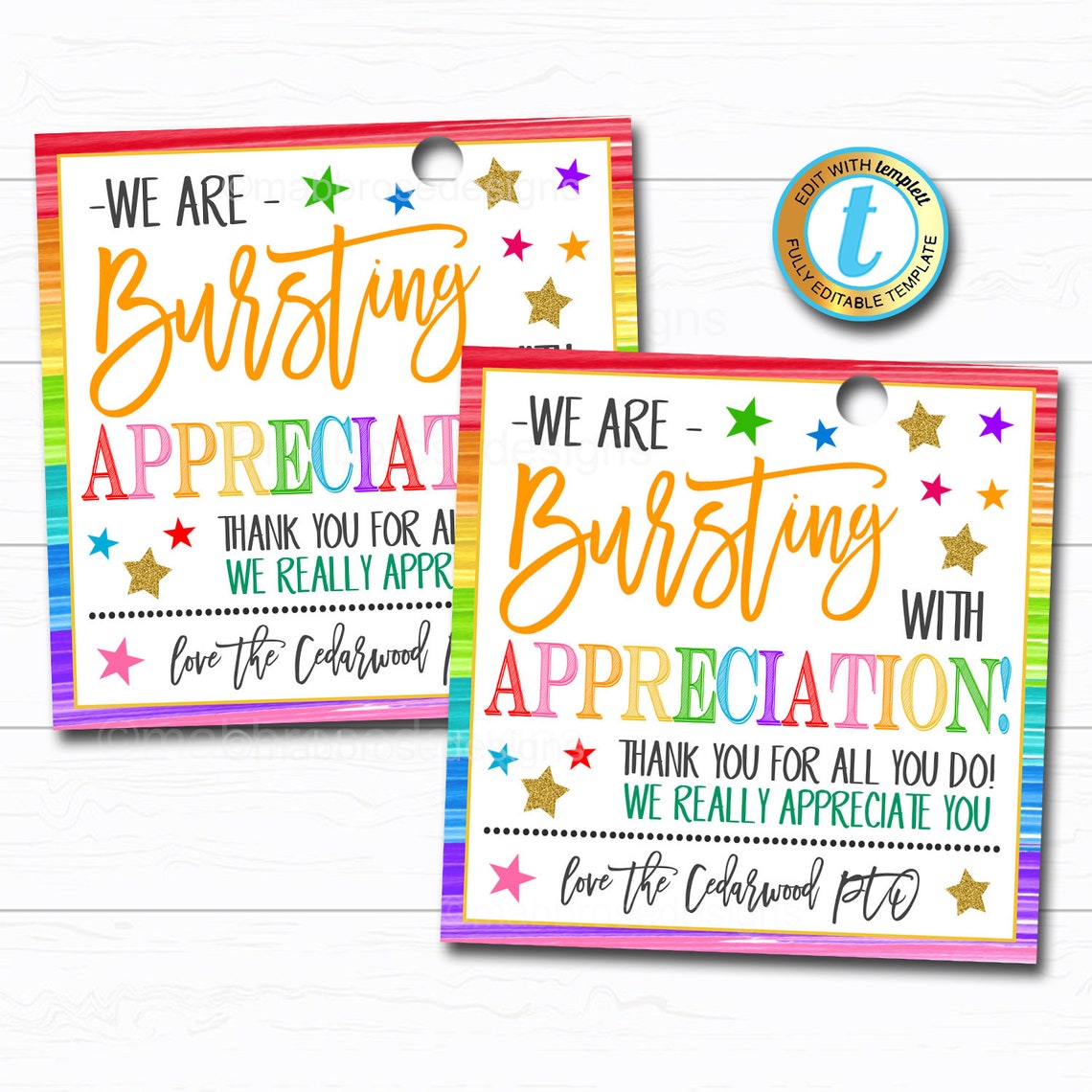 Appreciation Gift Tags Bursting With Appreciation Candy Star | Etsy
