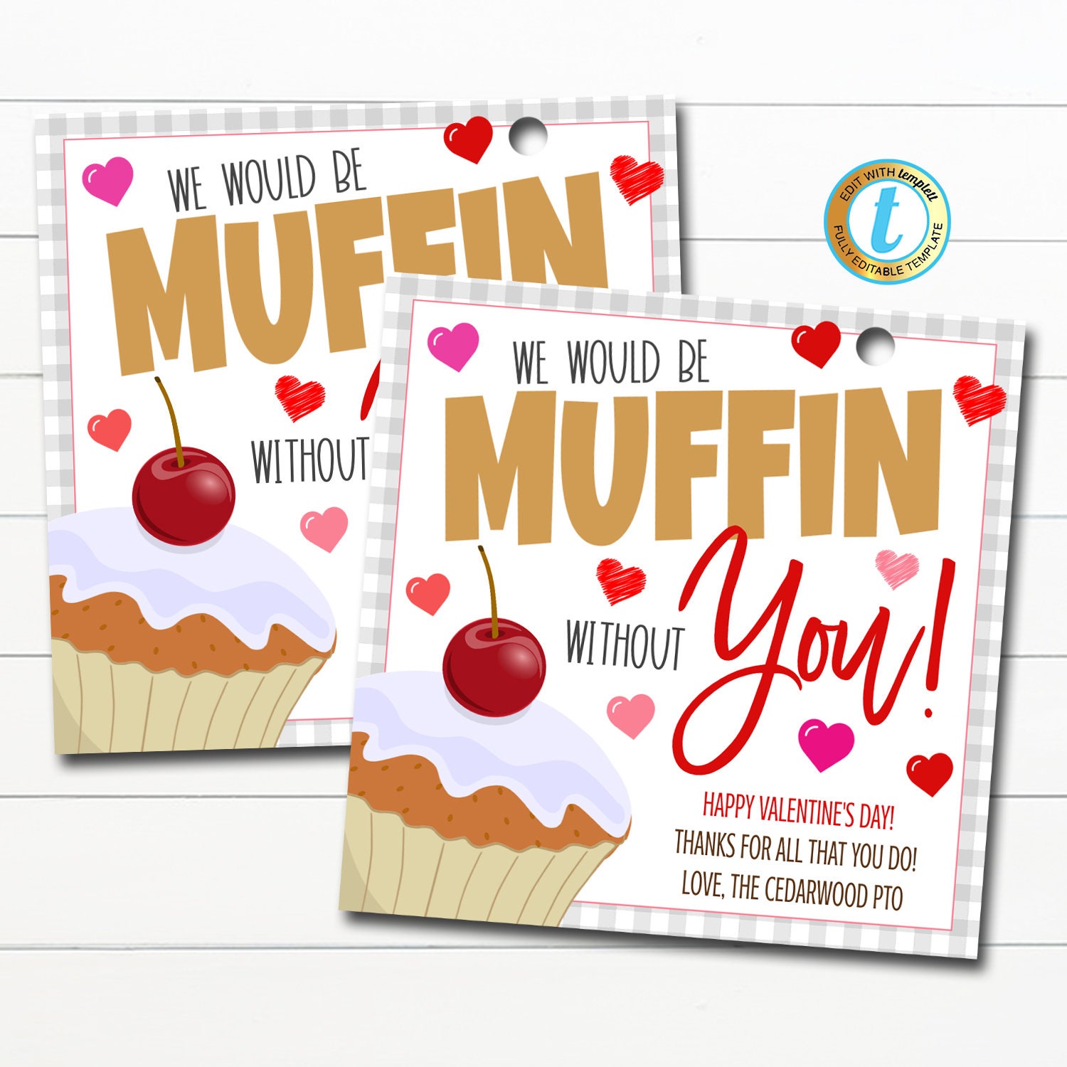 Valentine Muffin Gift Tags We Would Be Muffin Without You - Etsy