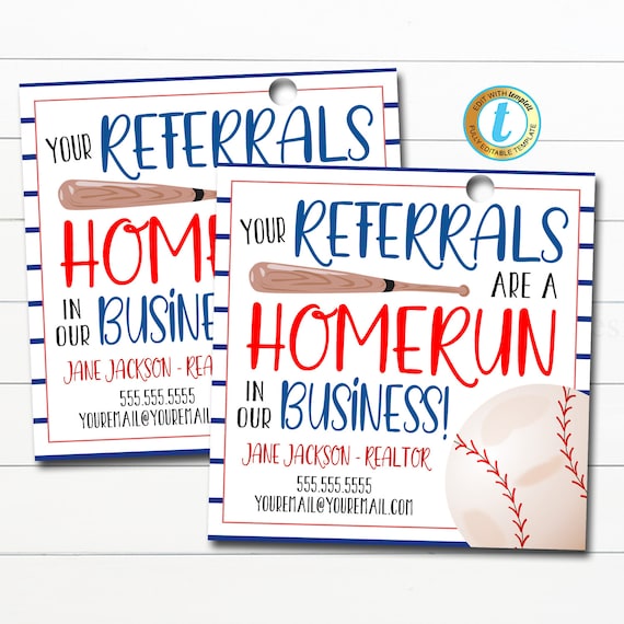 Baseball Marketing Gift Tag Referrals Are the Home Run of My | Etsy
