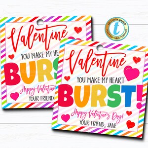 Valentine Gift Tags, You Make My Heart Burst Candy Valentine Star Tag ...