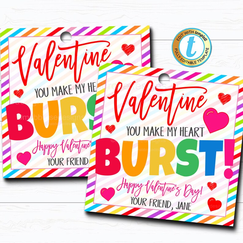 Valentine Gift Tags, You Make My Heart Burst Candy Valentine Star Tag ...