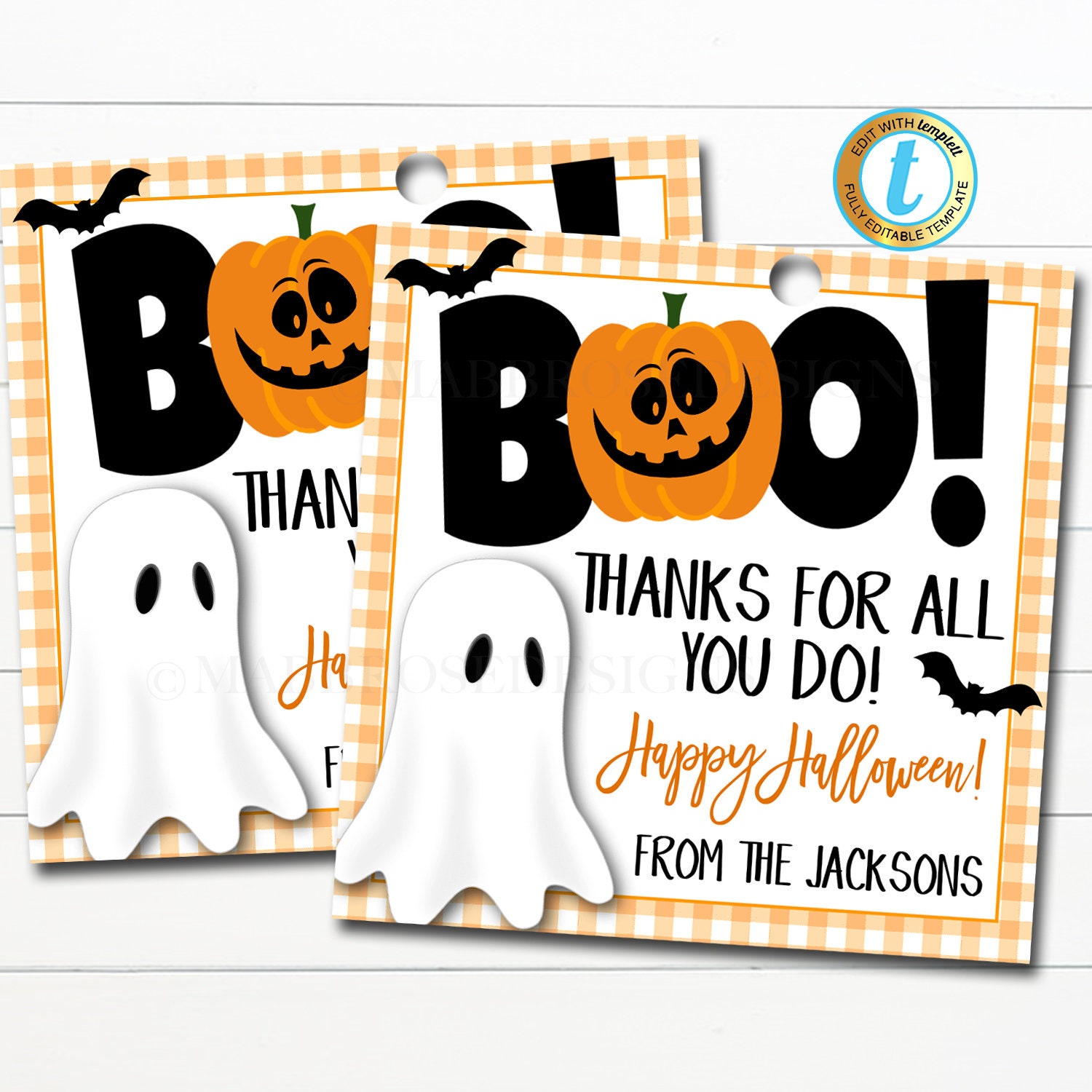 Halloween Gift Tags, Halloween Appreciation Favor Tags, Boo Thanks for ...