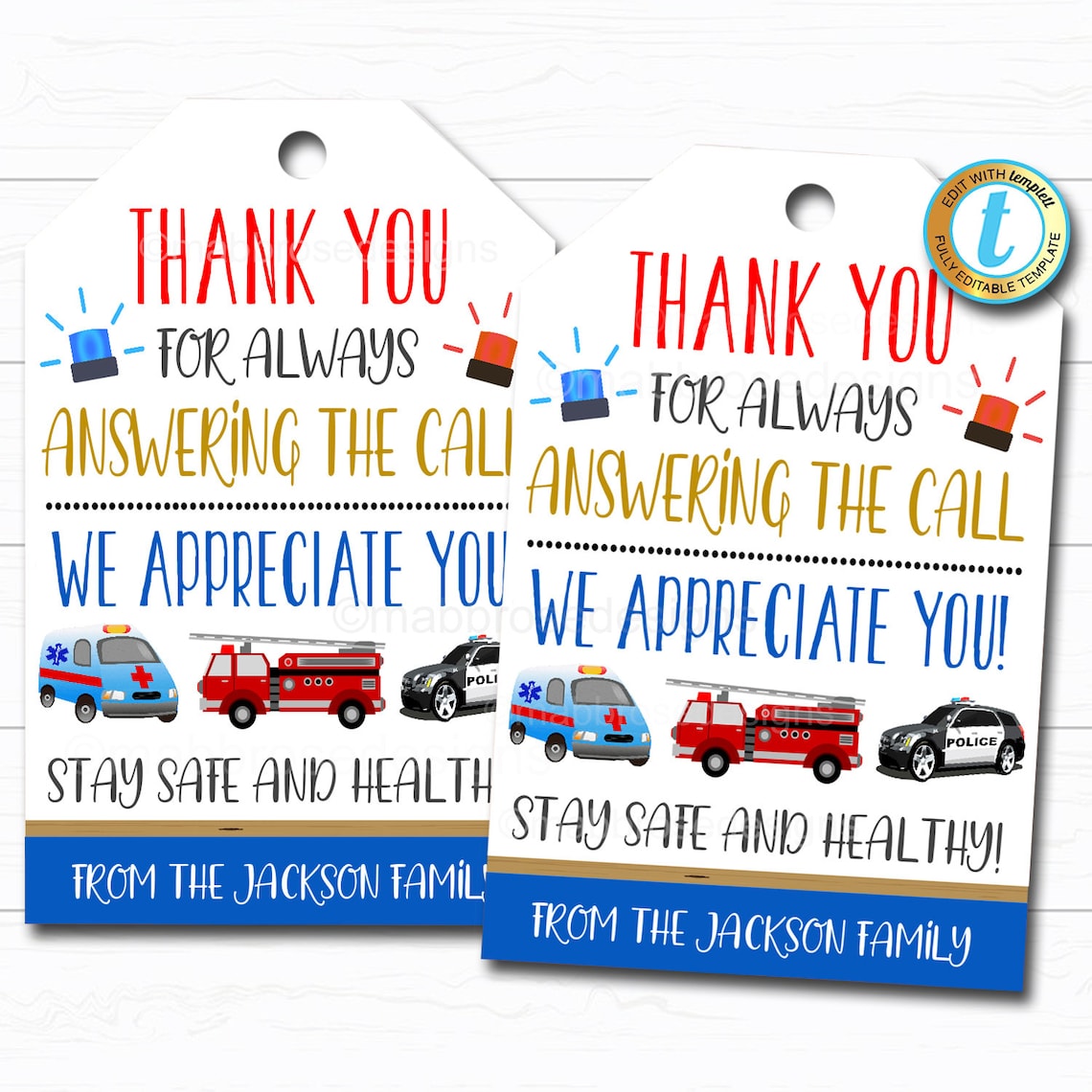 First Responders Appreciation Gift Tag, Thank You Gift Frontline ...