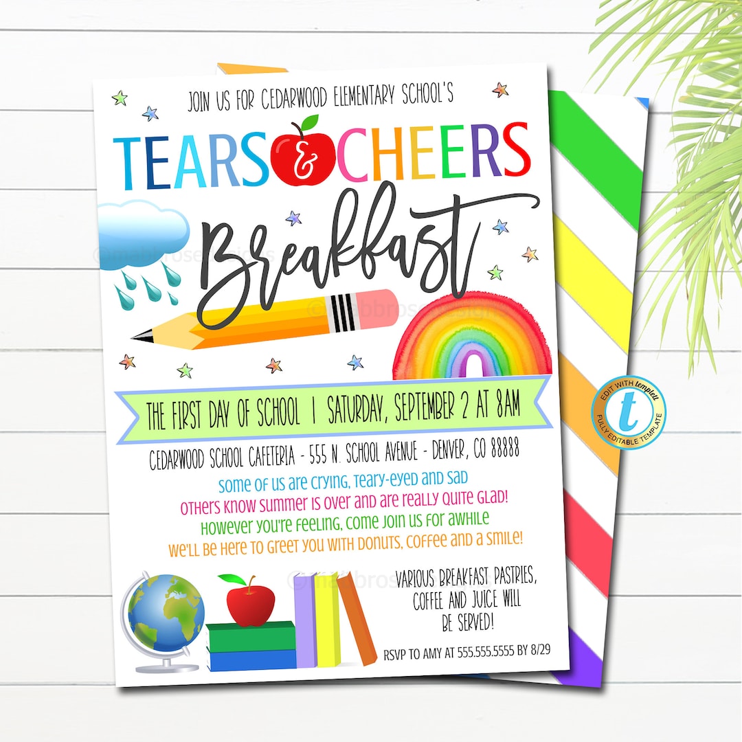Tears and Cheers Breakfast Invitation, Printable PTA PTO Flyer Invite ...