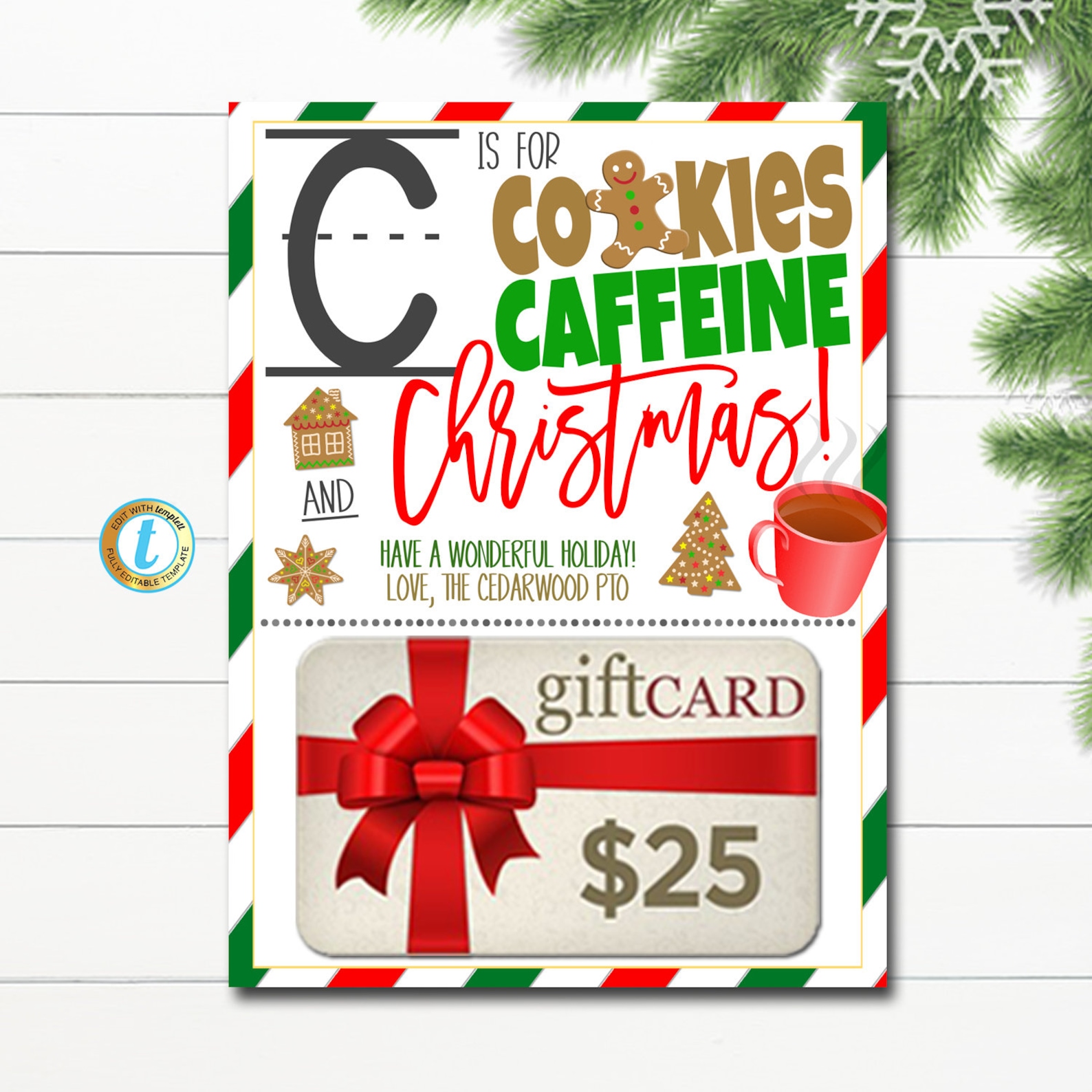 Christmas Teacher Gift Card Holder C is for Caffeine and - Etsy