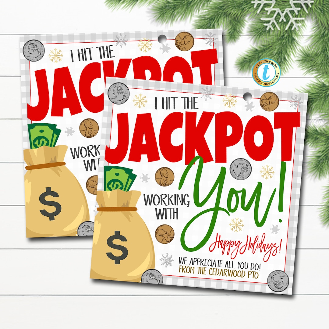 Hit the Jackpot Working With You Happy Holidays Tag Christmas Lottery ...