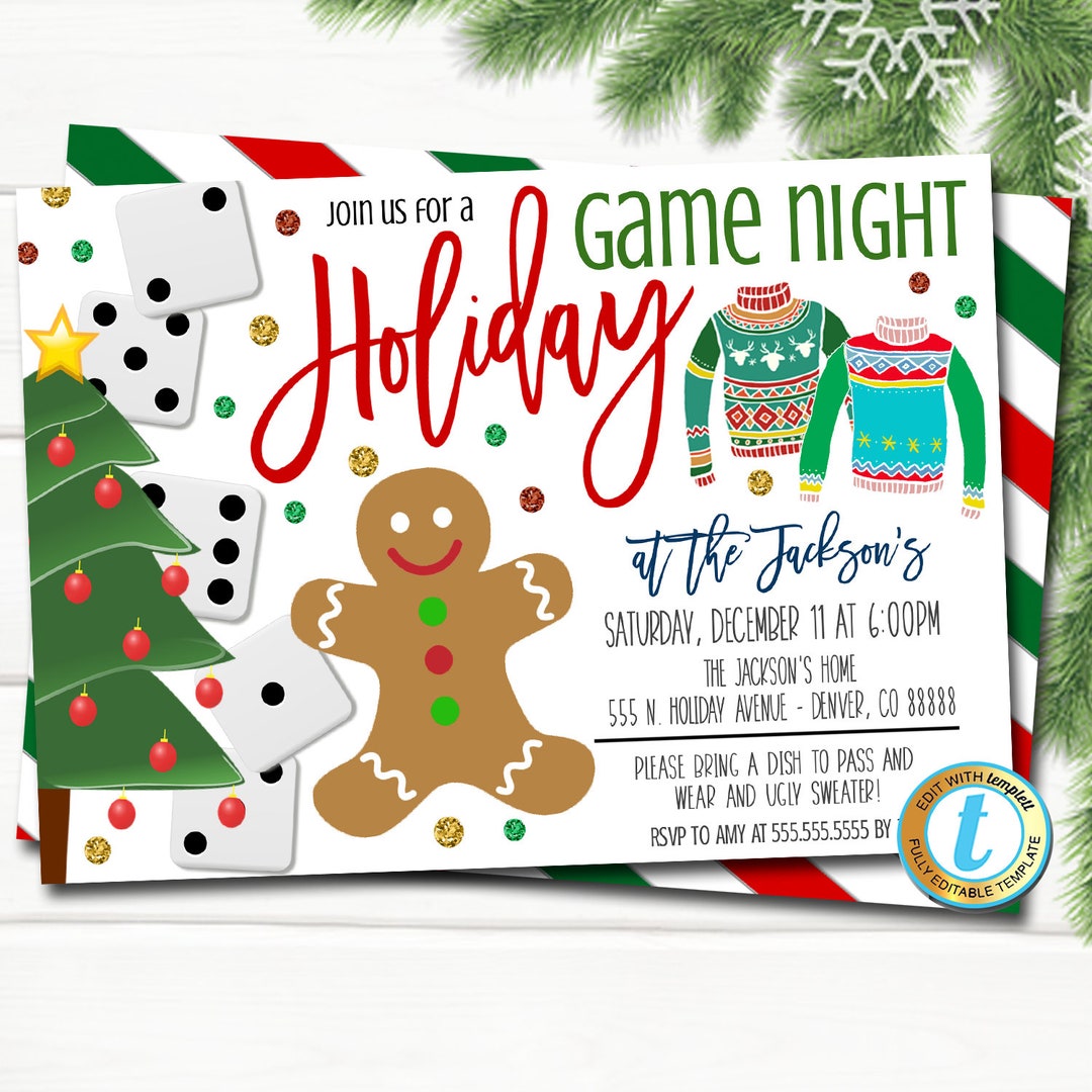 Christmas Game Night Party Invitation, Holiday Invite, Xmas Cocktail ...