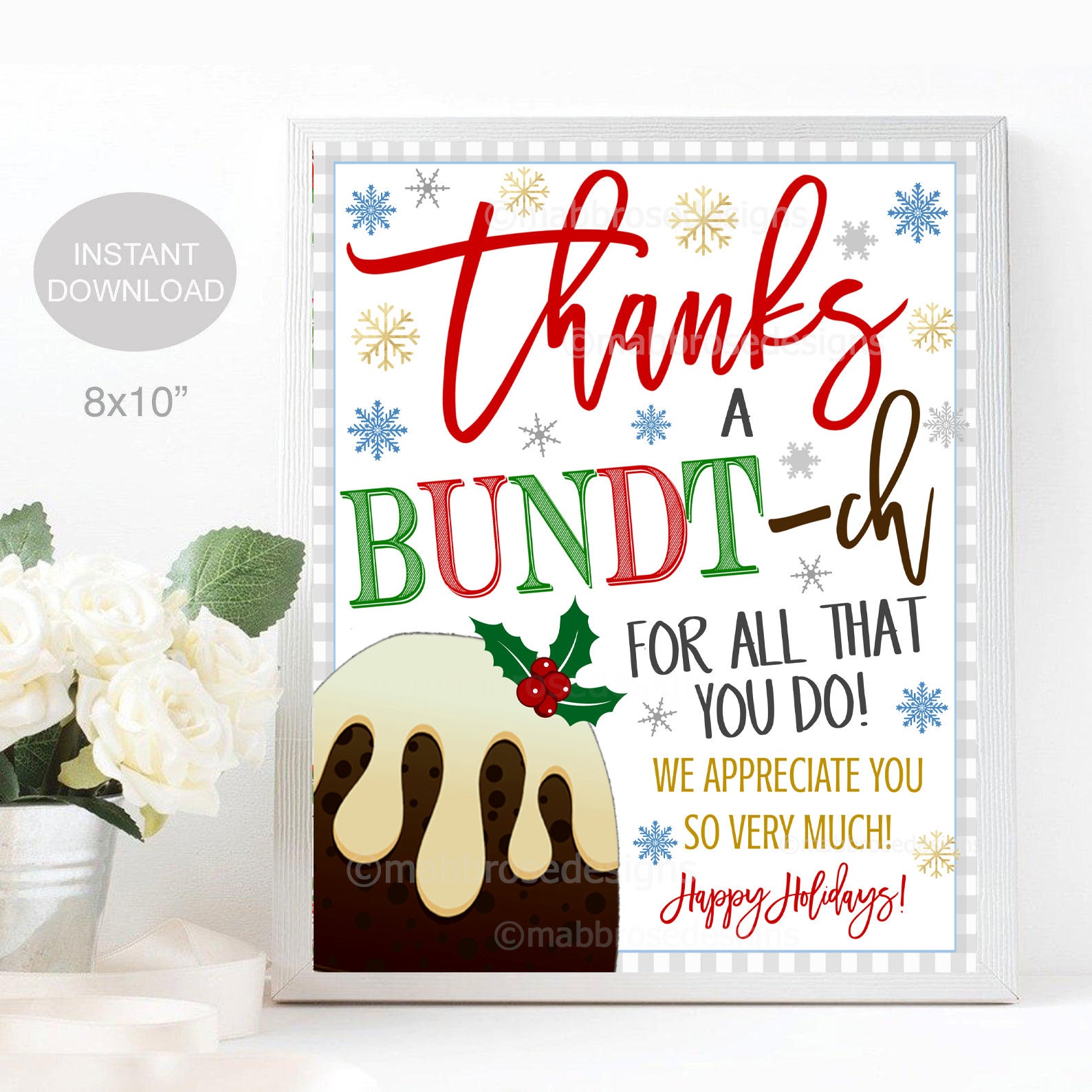 Christmas Bundt Cake Sign, Thanks a Bundtch for All You Do, School ...
