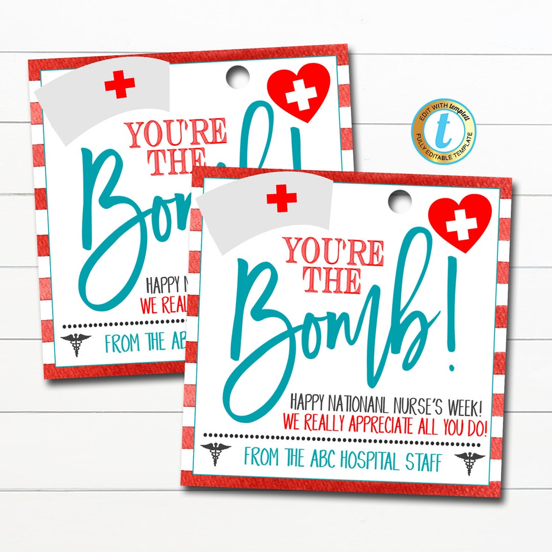 Nurse Appreciation Gift Tag, Thank You You're the Bomb, Medical ...
