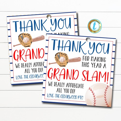 Printable/editable Thanks for Making This Year a Grand Slam - Etsy