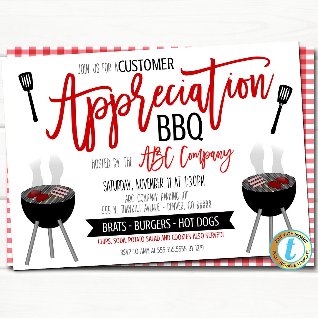 Appreciation BBQ Party Invitation, Customer Client Thank You Event ...