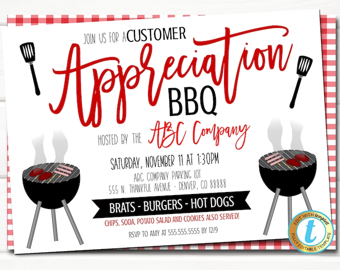 Appreciation BBQ Party Invitation, Customer Client Thank You Event ...