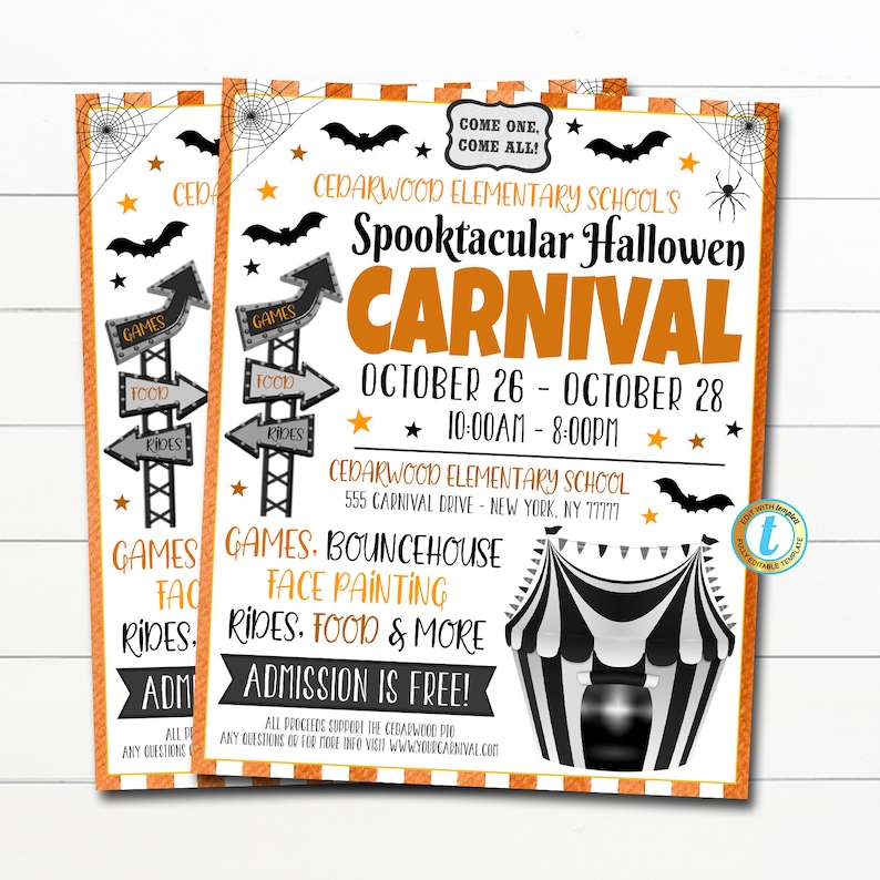 EDITABLE Halloween Carnival Flyer, Printable PTA PTO, School Church ...