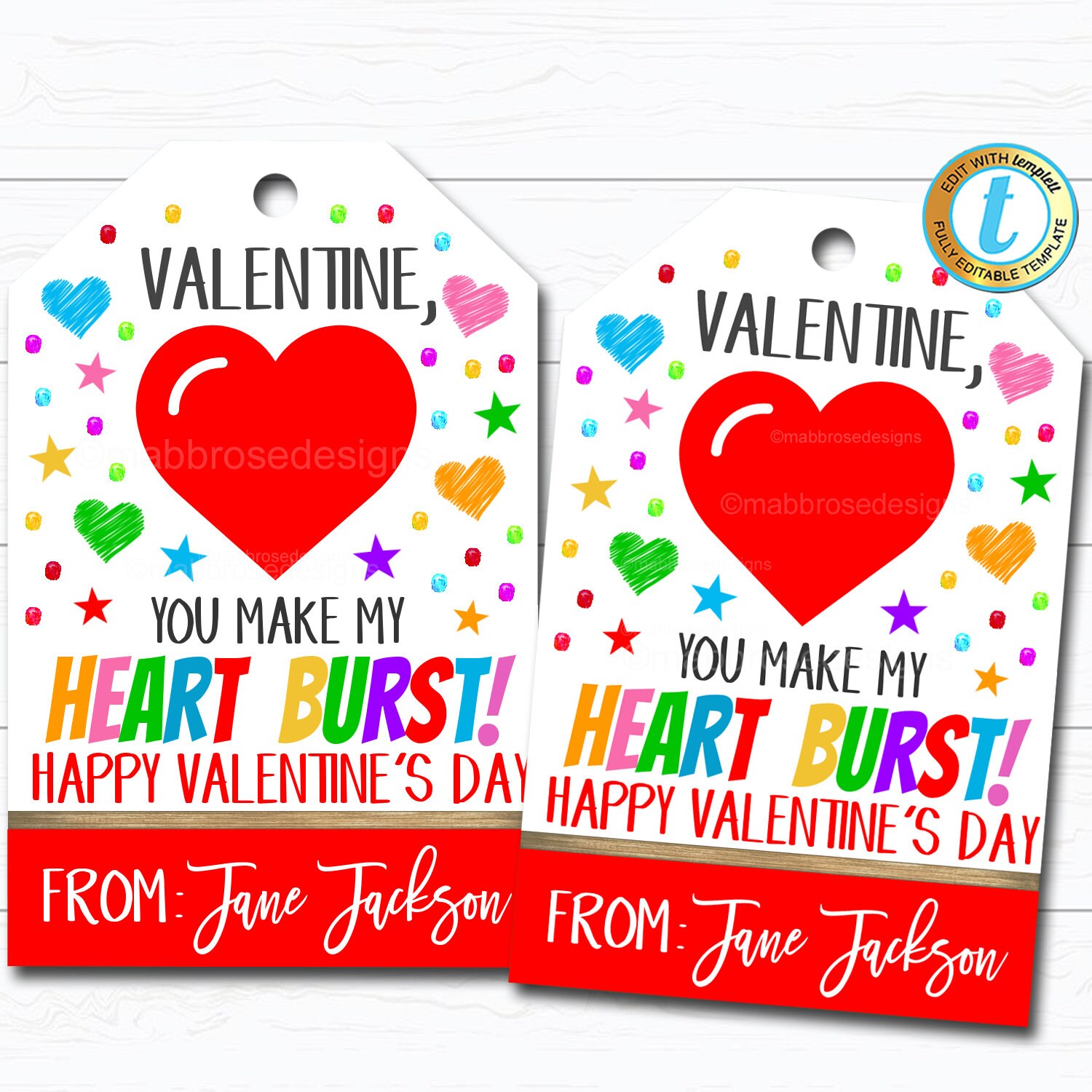 Valentine Gift Tags, You Make My Heart Burst Candy Valentine Star Tag ...