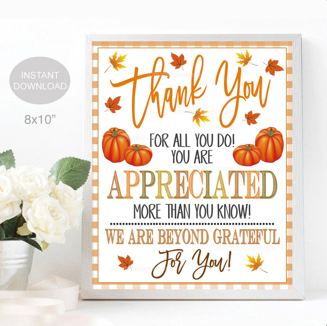 Fall Appreciation Sign, Autumn Pumpkin Thank You, School Pto Pta Gift ...