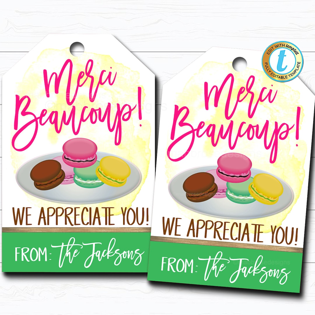 Macaron Gift Tags, Merci Beaucoup, Thank You Employee Staff School ...