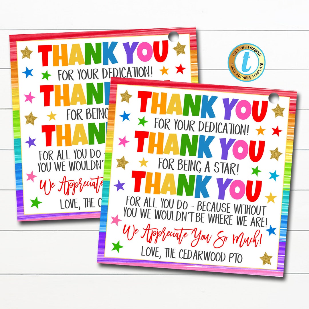 Thank You Gift Tags, Teacher Staff Employee Nurse Volunteer Staff ...
