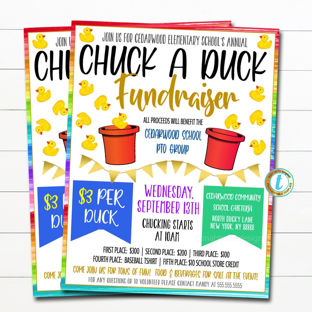 Chuck a Duck Fundraiser Flyer, Duck Throwing Contest Flyer, School Pto ...