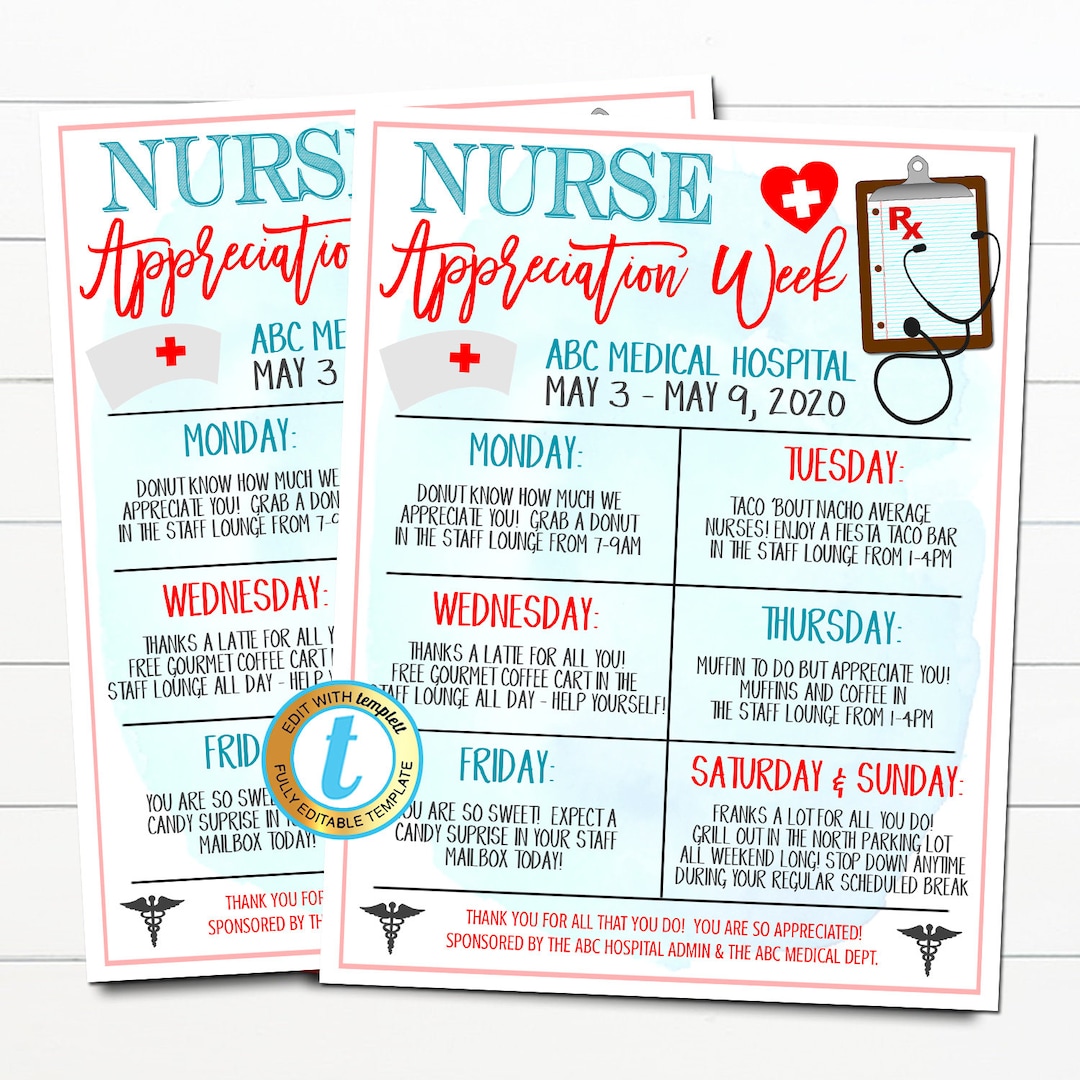 Nurse Appreciation Week Itinerary, Thank You Healthcare Workers Event ...