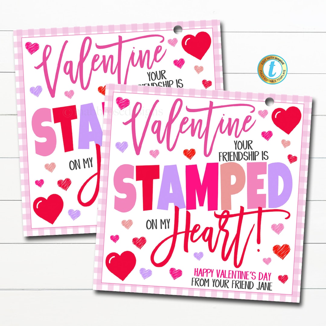 Valentine Stamp Gift Tags, Valentine Your Friendship is Stamped on My ...