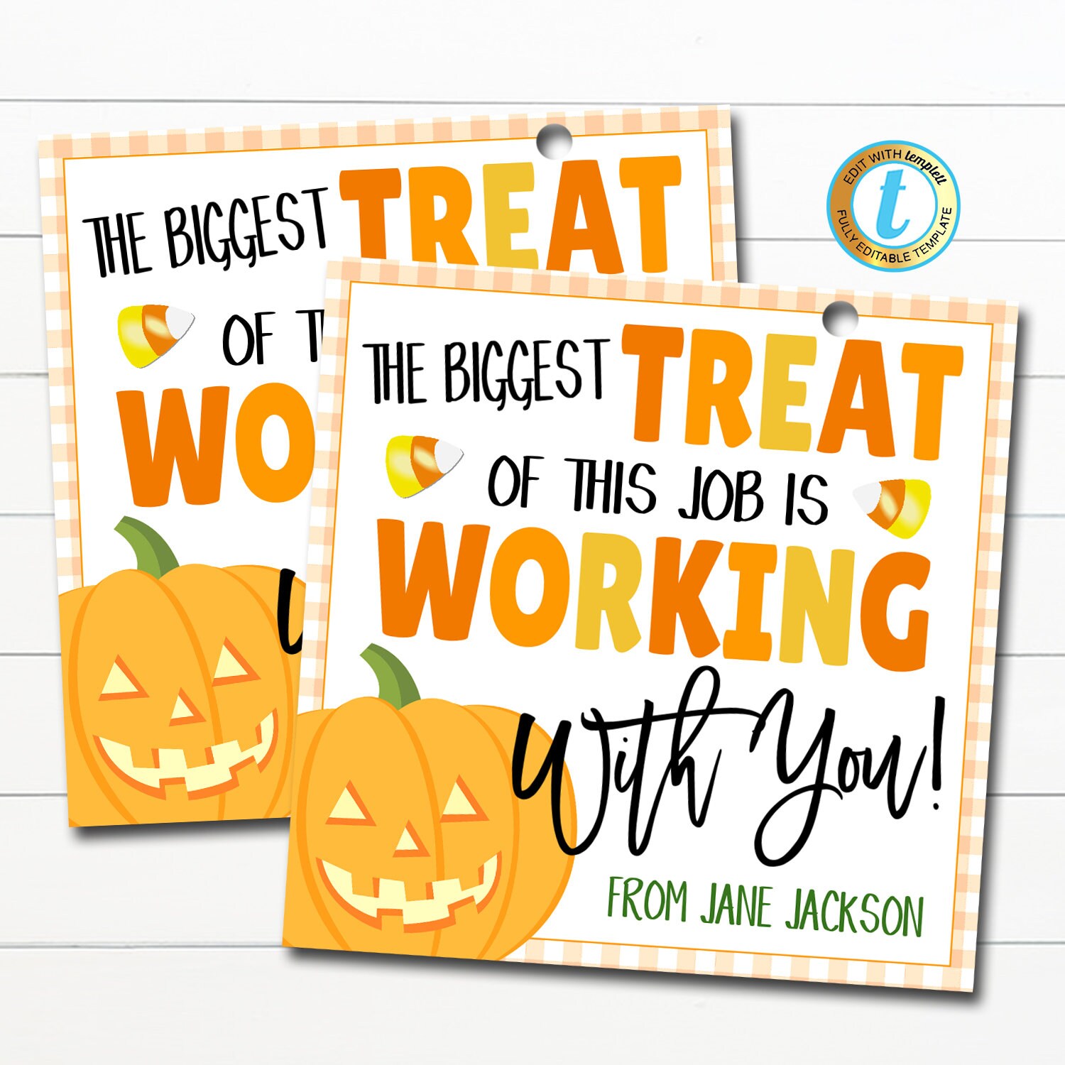 Halloween Gift Tags, Biggest Treat is Working With You, Coworker ...