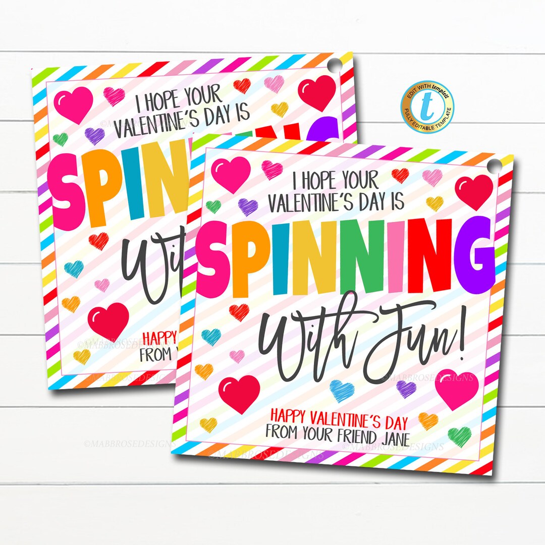 Spinning With Fun Tag, Valentine Toy Fidget Spinner Valentine Gift Tag ...