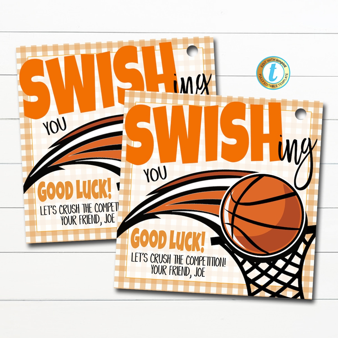 Basketball Team Gift Tag, School Sports Go Team Treat Tag, Swishing You ...