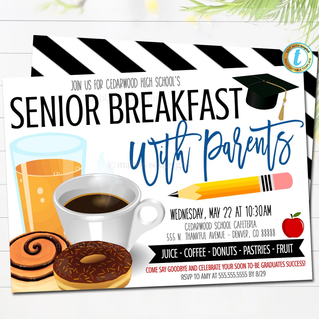 Senior Breakfast With Parents Graduation Invitation, High School ...