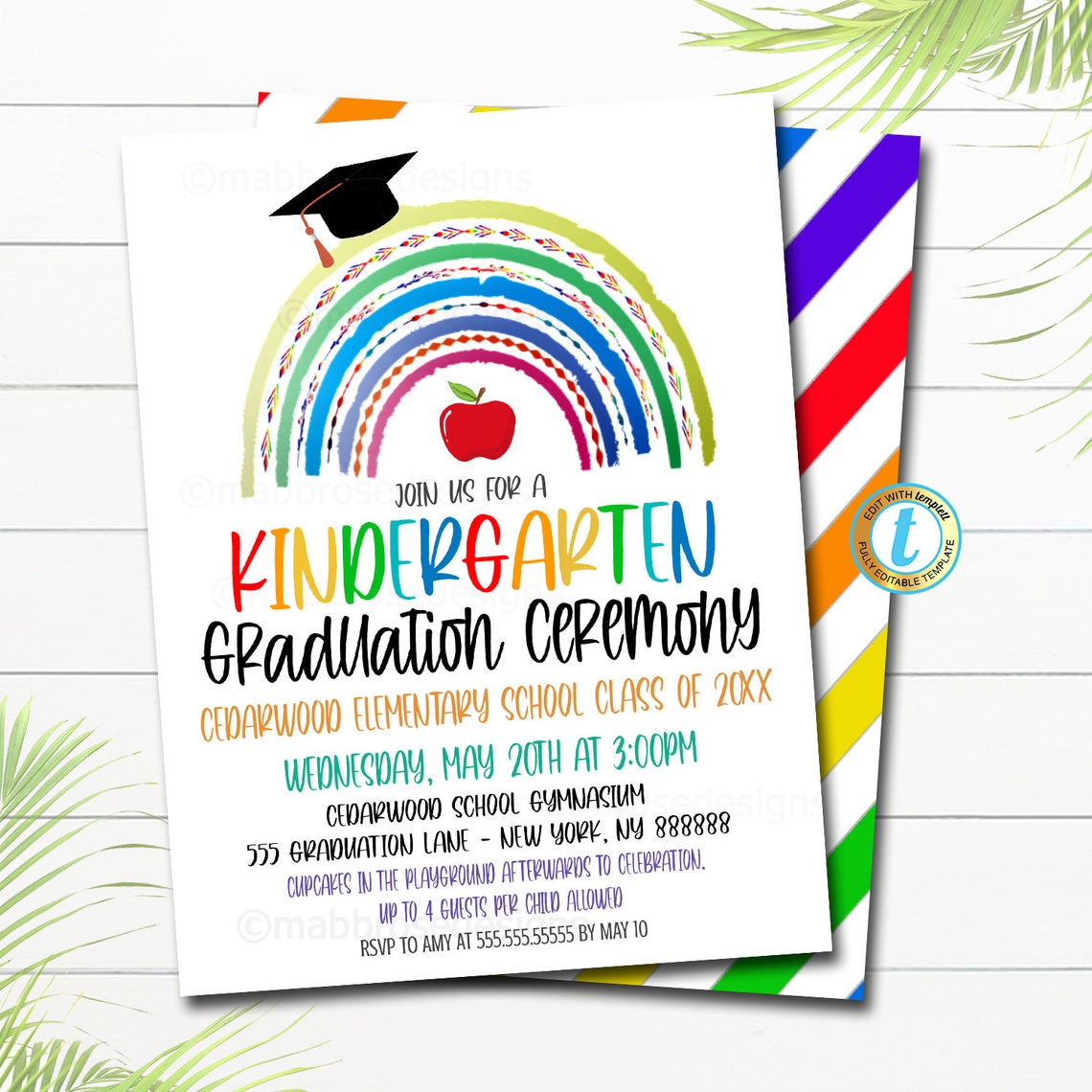 Editable Graduation Invitation Printable Kindergarten Preschool Pre K ...
