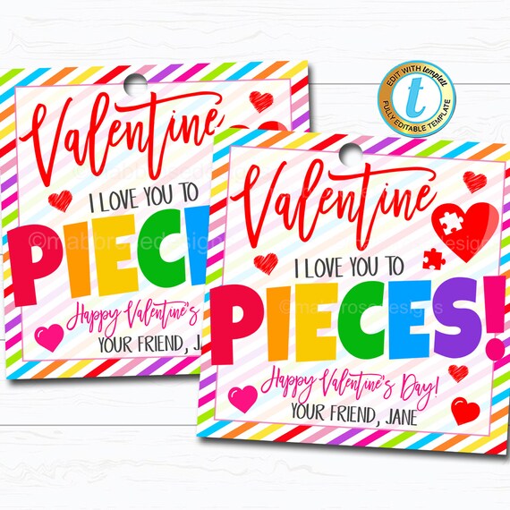 Valentine Puzzle Gift Tags Love You to Pieces Valentine Kid | Etsy