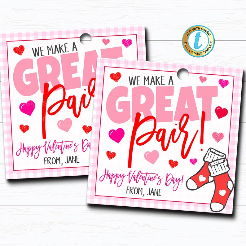 Valentine Sock Tags, We Make a Great Pair, Valentine Gift Tag Spouse ...