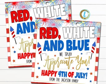 Red White and Blue Thanks for All You Do- 4th of July Tags- Summer ...