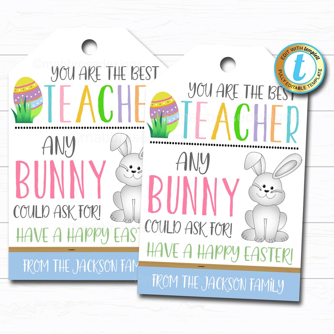 Easter Teacher Printable Gift Tags, School Pto Pta, Easter Bunny ...