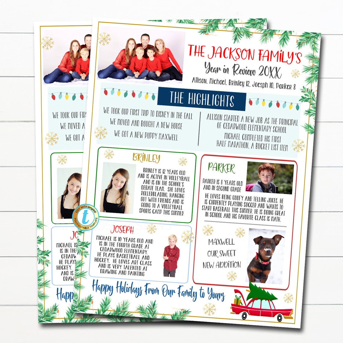 Christmas Newsletter Year in Review Template Holiday Family - Etsy