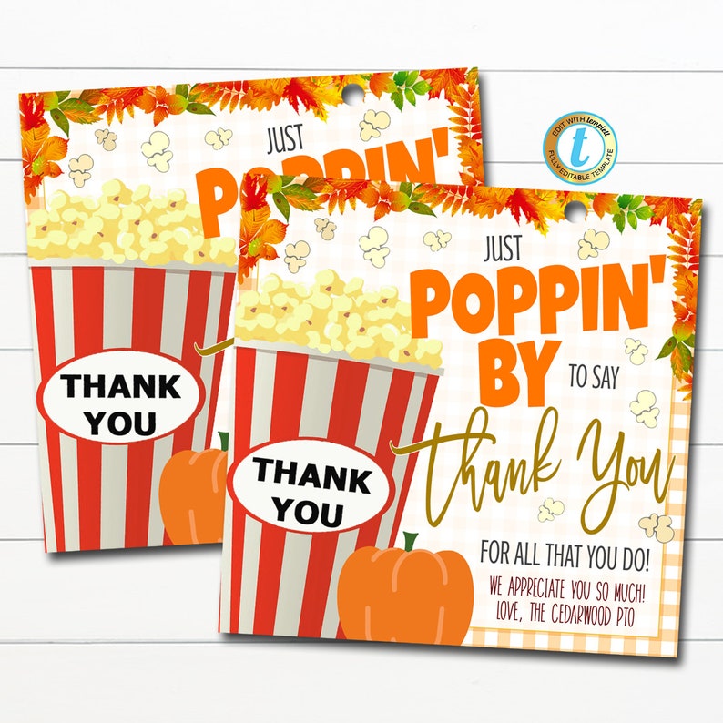 Fall Popcorn Gift Tag Volunteer Teacher Staff Employee School - Etsy