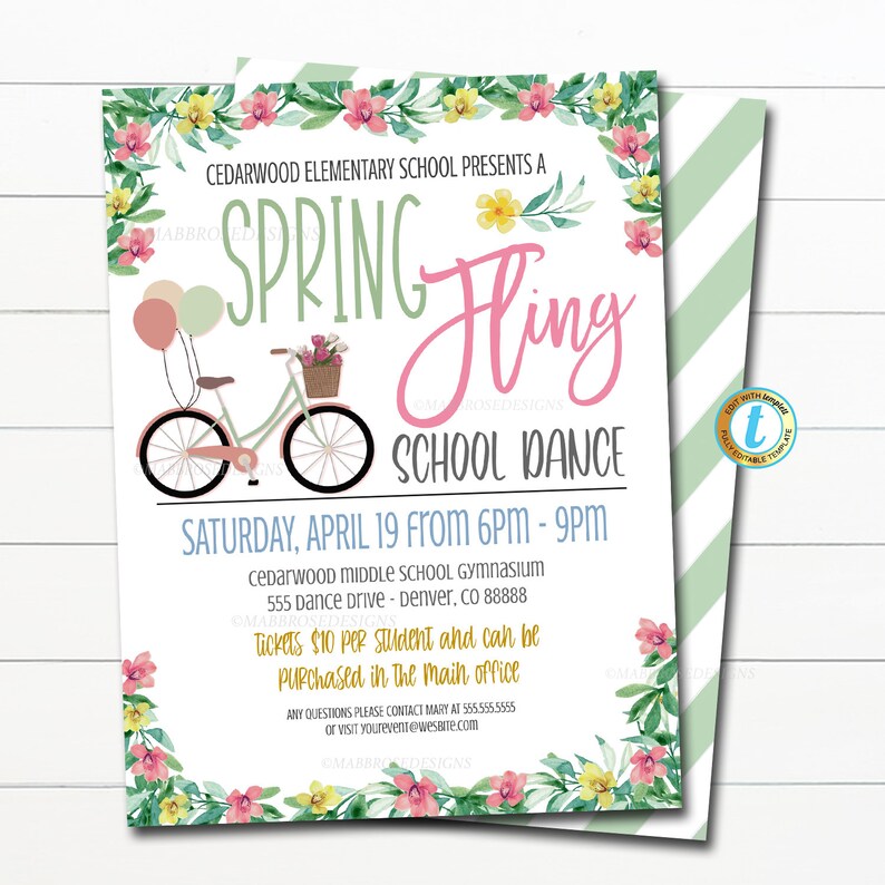 EDITABLE Spring Fling School Dance Invitation Flyer Party - Etsy