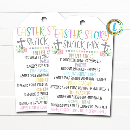 Easter Gift Tags Easter Story Snack Mix Jesus Religious Kids | Etsy