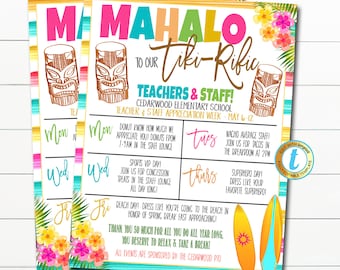 Luau Teacher Appreciation Week Itinerary, You Are Tiki-riffic Beach ...
