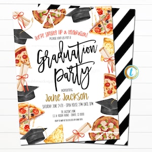 Pizza Graduation Invitation, Grad Party Invitation, Pizza Party Invite ...