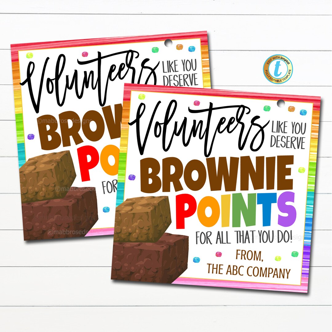 Volunteer Appreciation Gift Tags, Volunteers Deserve Brownie Points ...
