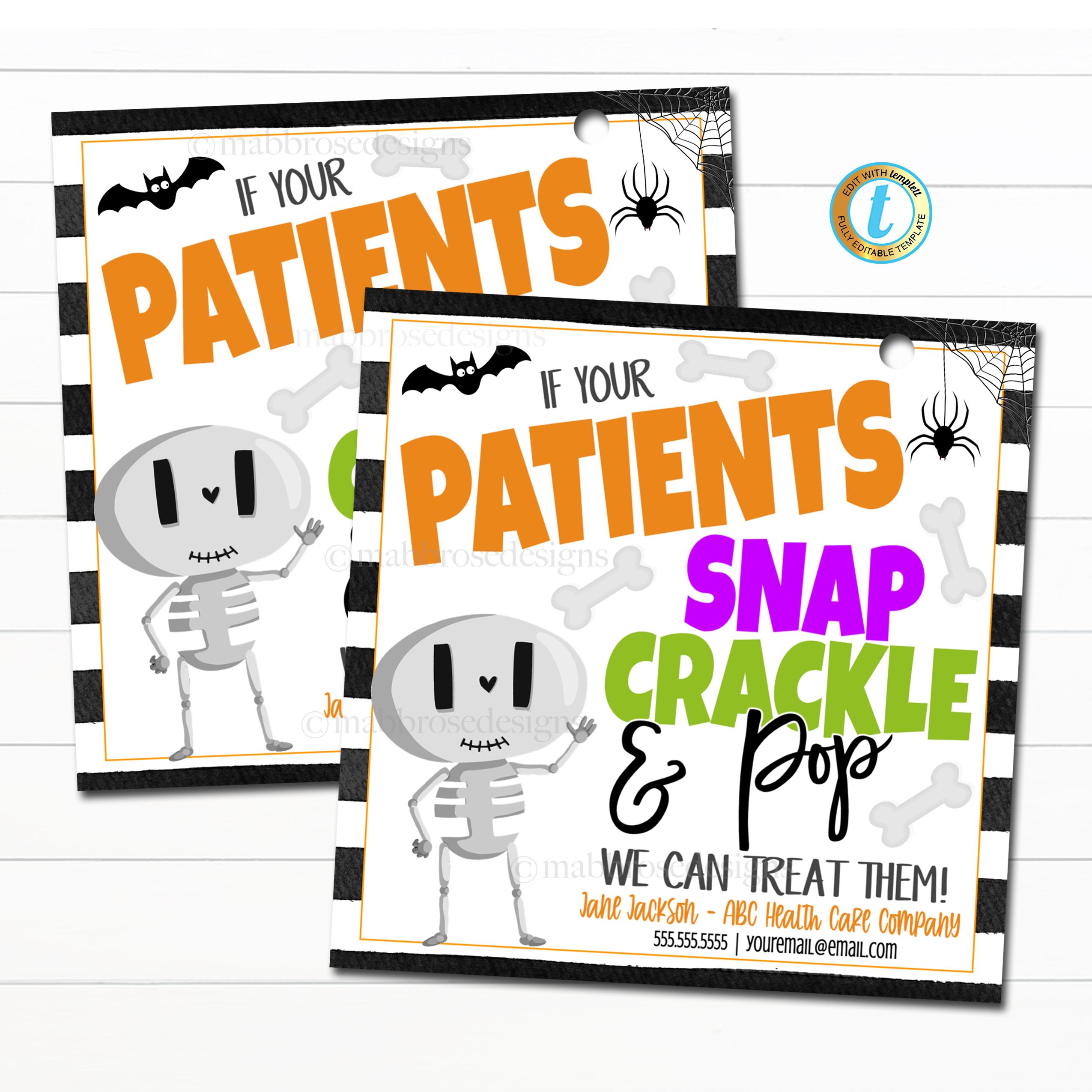 Halloween Referral Gift Tag, If Your Patients Snap Crackle and Pop Home ...