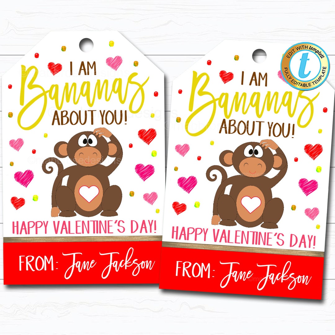 Valentine Banana Gift Tags, Fruit Treat Label, Bananas About You ...