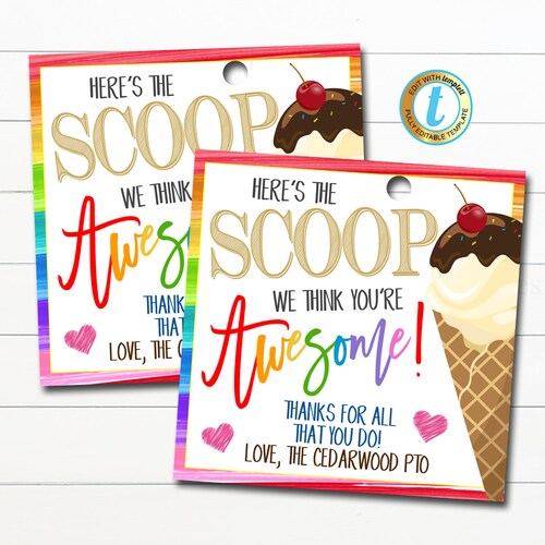 Ice Cream Teacher Appreciation Thank You Gift Tags Here's - Etsy