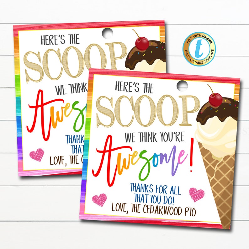 Ice Cream Gift Tag Here's the Scoop You're Awesome - Etsy