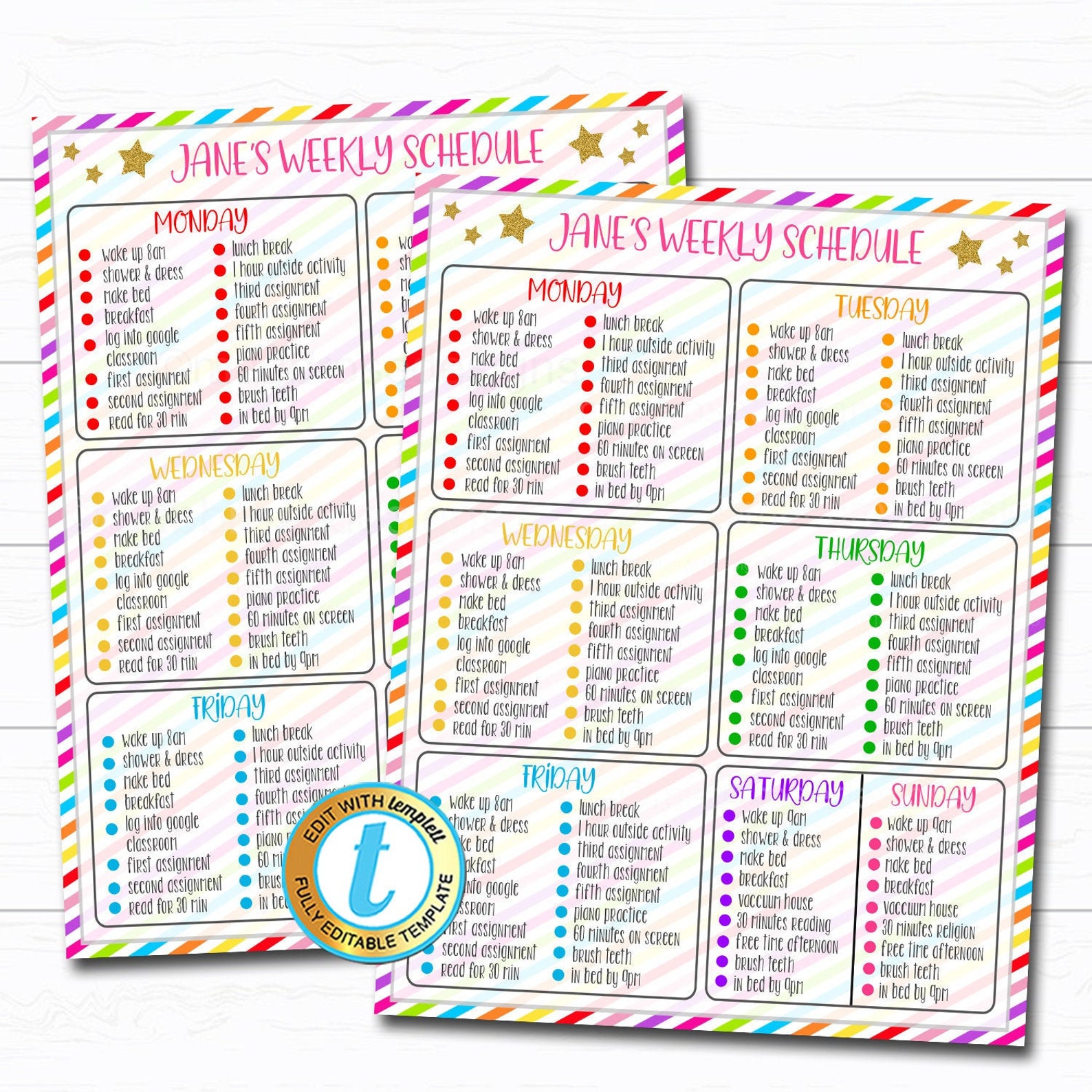 Printable Weekly Schedule Home School Daily Subject - Etsy