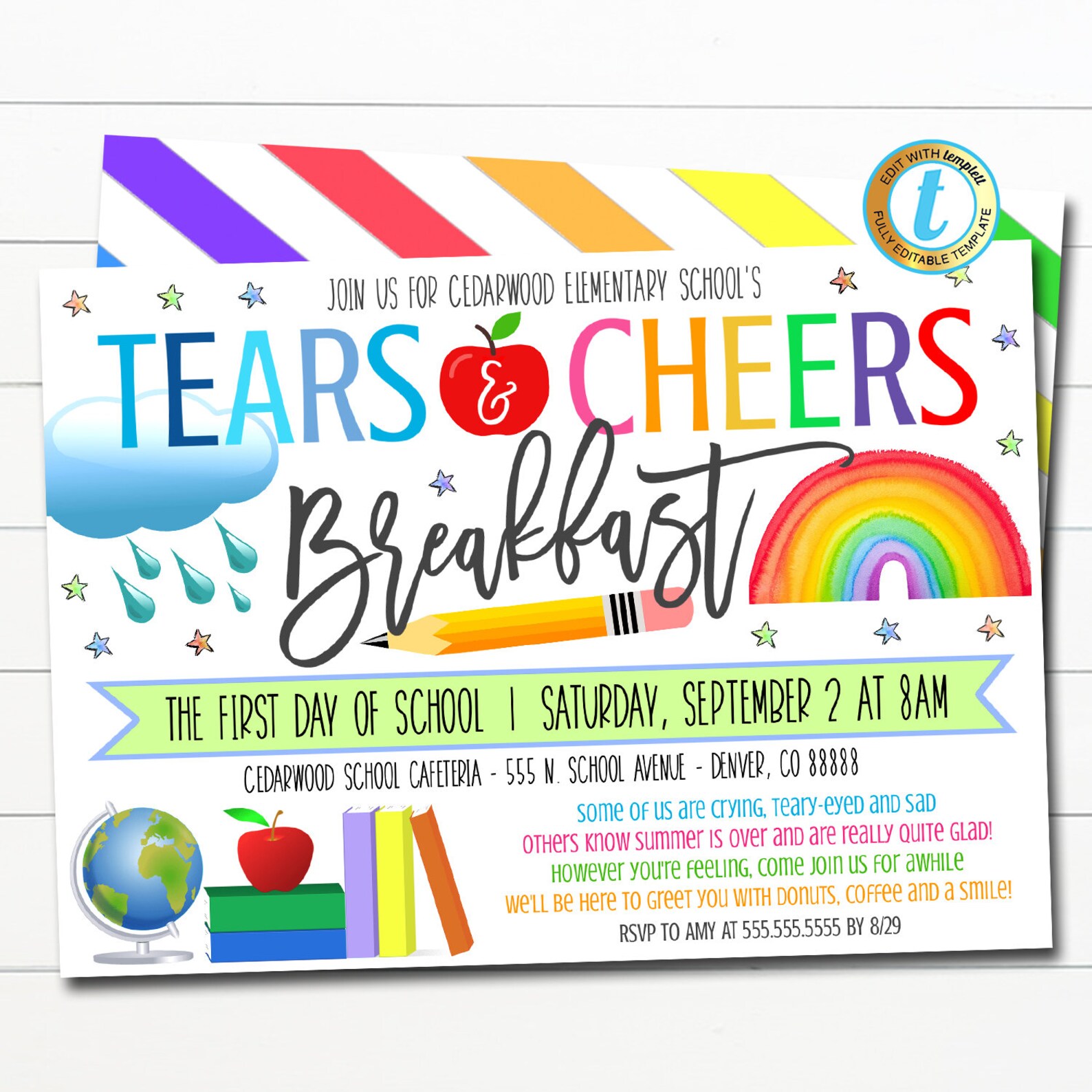 Tears and Cheers Breakfast Invitation Printable PTA PTO Flyer - Etsy