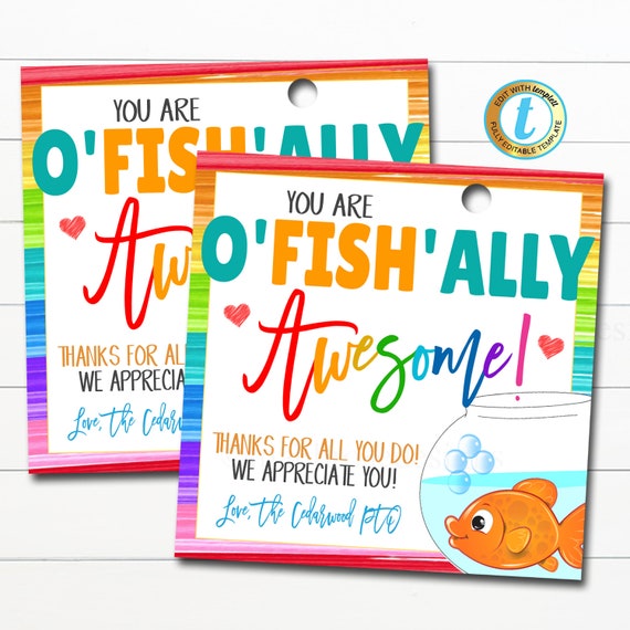 Goldfish Gift Tags O'fish'ally Awesome Teacher - Etsy Canada
