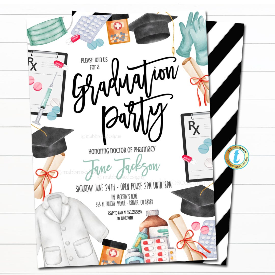 Pharmacy School Graduation Party Invitation, Pharmacist Graduation ...