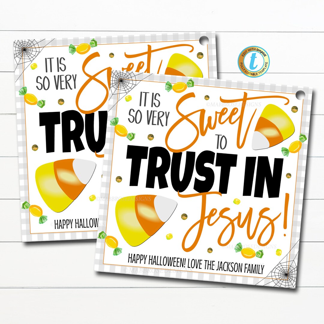 Halloween Religious Gift Tag, It's Sweet to Trust in Jesus, Church ...