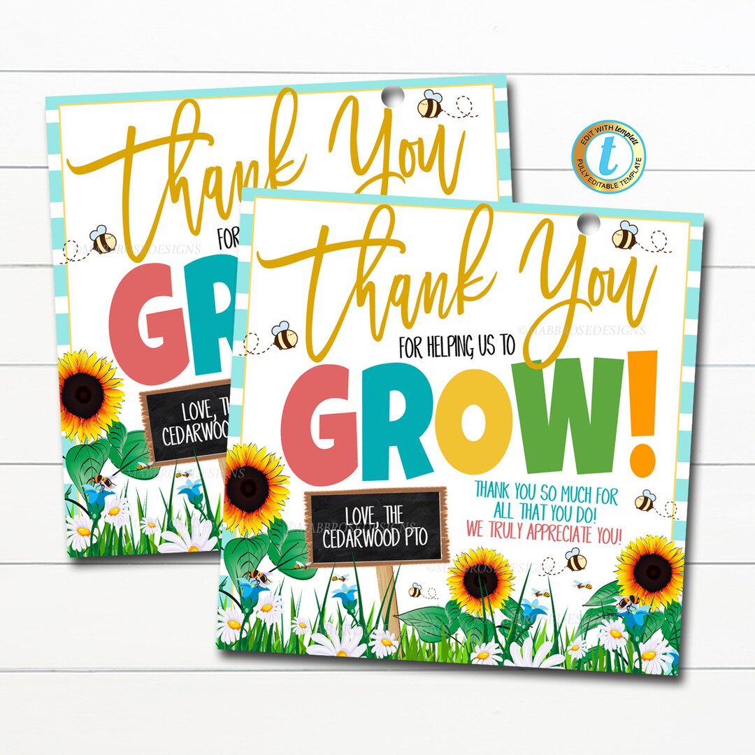 Printable/editable Thank You for Helping Us Grow Flower Floral Bloom ...
